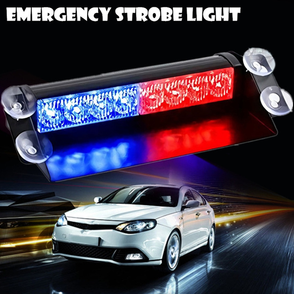 8LED Red/Blue Car Police Strobe Flash Light Dash Emergency 3 Flashing ...