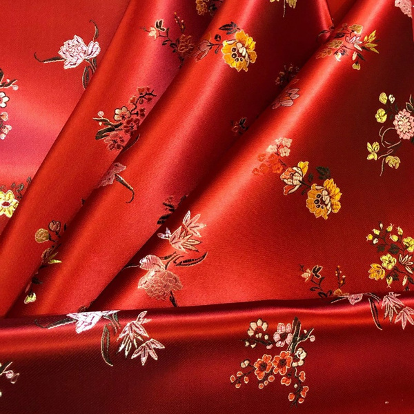 Chinese Floral Satin Faux Silk Fabric Jacquard Brocade Tang Suit Qipao ...