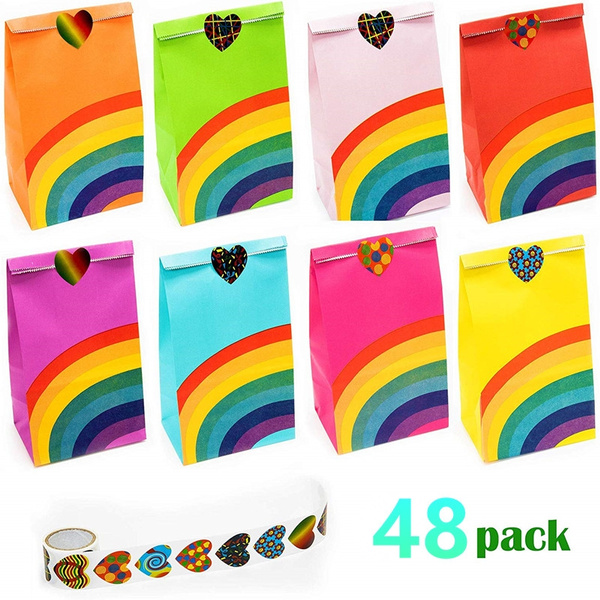 48 Pieces Rainbow Party Bag with 100 Heart Stickers, All in One Package ...