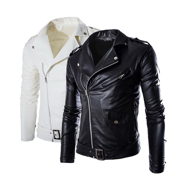 Autumn Winter Slash Zipper Lapel Men PU Leather Motorcycle Jackets ...