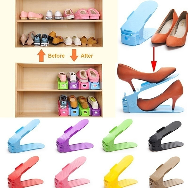 1/2 PCS Simple Plastic Double Layer Shoe Rack Adjustable Shoes Holder ...