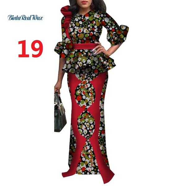 2 Pieces Women African Skirts Sets African Print Tops and Long Skirts ...