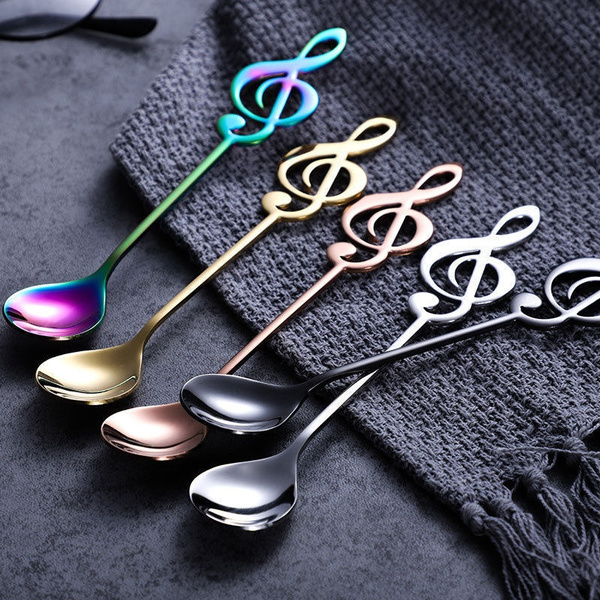 Stainless Steel Coffee Spoon Music Note Handle Sugar Dessert Mixing ...
