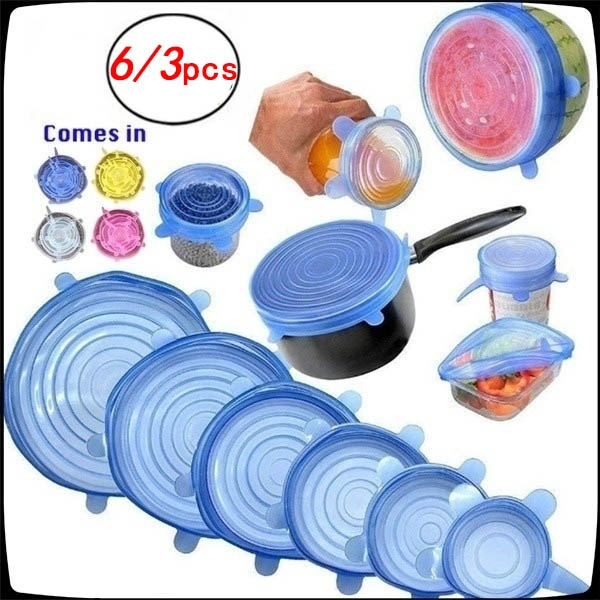 6PCS/3PCS Reusable Silicone Wrap Food Fresh Keeping Wrap Kitchen Tools ...