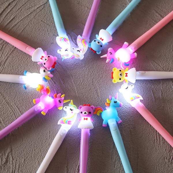 Luminous Gel Pen Creative Cute Cartoon Unicorn Bear Novelty LED Lights ...