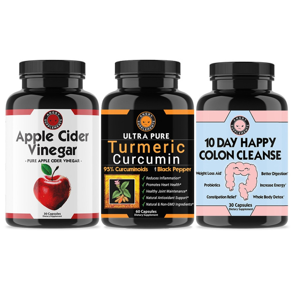 Angry Supplements Pure Apple Cider Vinegar, Turmeric, and 10 Day Happy ...