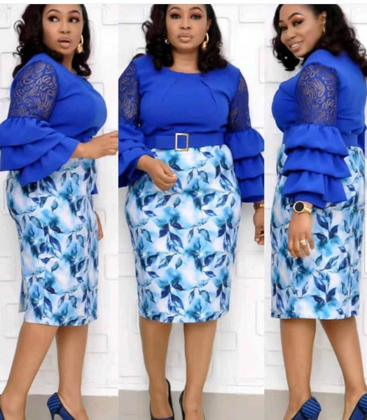 2019 new arrival autumn elegent fashion style african women printing plus size knee-length dress ...