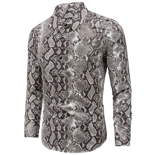 2019 autumn new European long-sleeved shirt snakeskin print personality ...