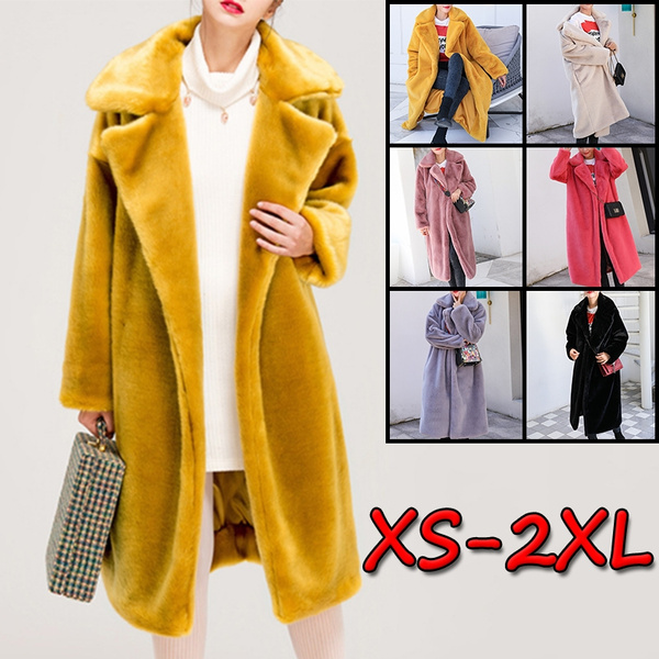 2019 Winter Women Faux Rabbit Fur Coat Luxury Long Fur Coat Loose Lapel ...