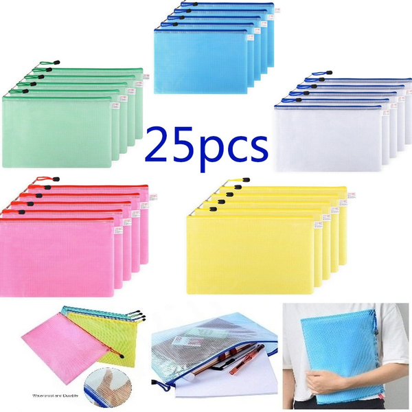 25/10/5 Pcs A4 Plastic Zipper Bags Zip File Storage Document Folder ...