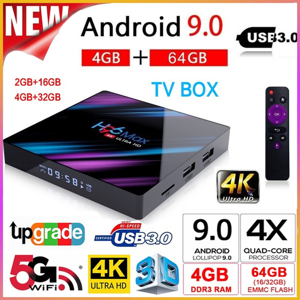 LIGHT WiFi/4K/3D Android 9.0 HD TV Box, Quad-core 2.4G+5G Smart TV Box ...