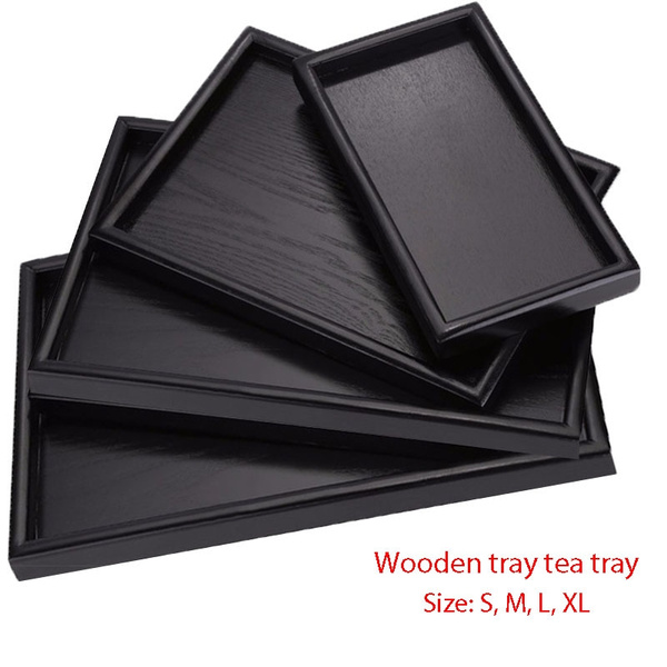 Black Tray Rectangular Wooden Tea Tray Solid Wood Hotel Dinner Tray ...