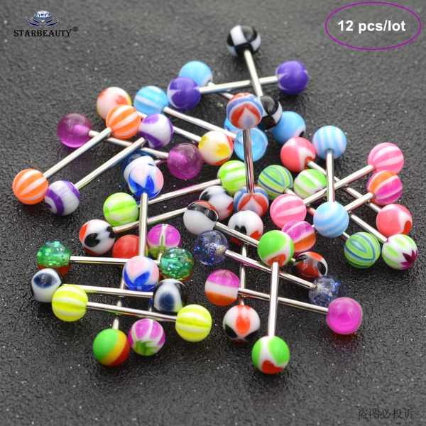 DIY Mixed Random Colors 12 pcs/pack Candy Ball Acrylic Tongue Piercing ...