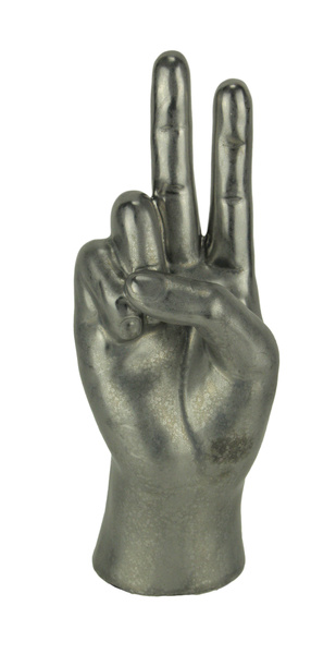 Silver Ceramic Peace Sign Hand Gesture Table Sculpture | Wish
