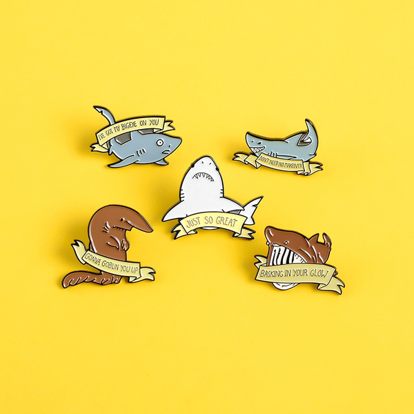 Shark Enamel Pin Cartoon Ocean Animal Brooch Shark Fun Banner Lapel ...