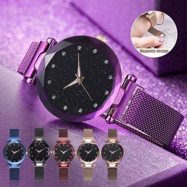 New Luxury Starry Sky Women Watches Rose Gold Bracelet Rhinestones ...