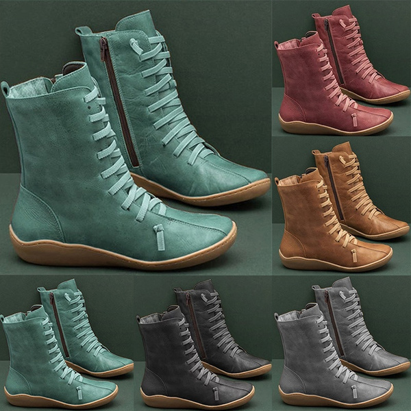 Women Vintage Soft Boot Ladies Medieval faux leather Boots Braided ...