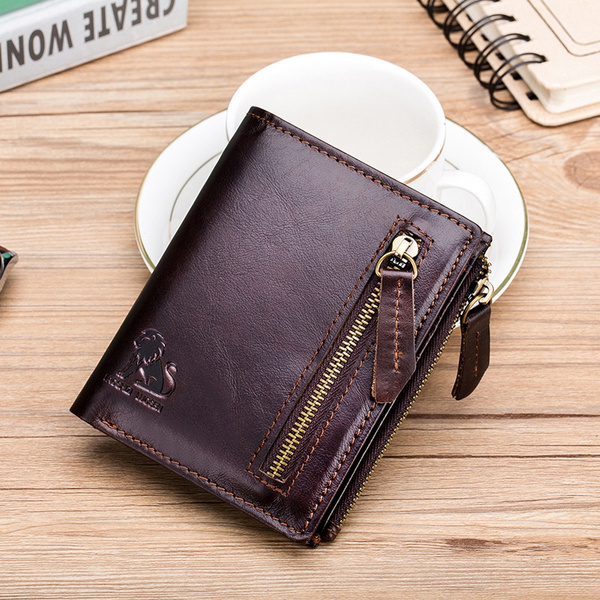 RFID Genuine Leather Wallet Zipper Lock Wallet for Men Women Credit ...
