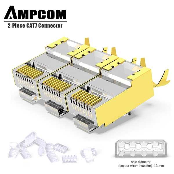 AMPCOM 2-Piece CAT6A & CAT7 Shielded RJ45 Modular Plug Connector 50UM ...