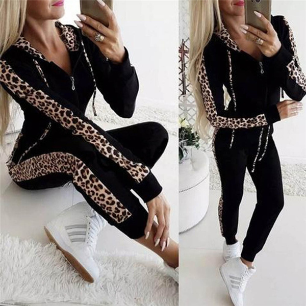 S-XXL Women Leopard Printed Tracksuit Sets Fashion Casual Spring Autumn ...