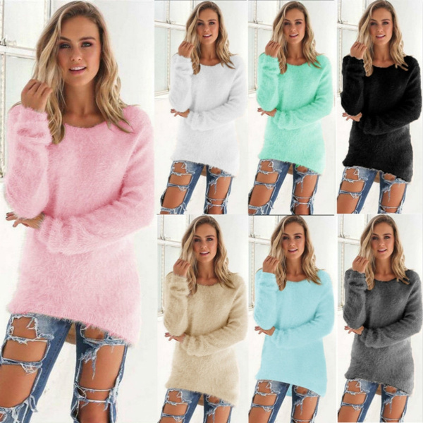 2019 Winter Thick Warm Fashion Solid Color Long Sleeved Women Sweater ...
