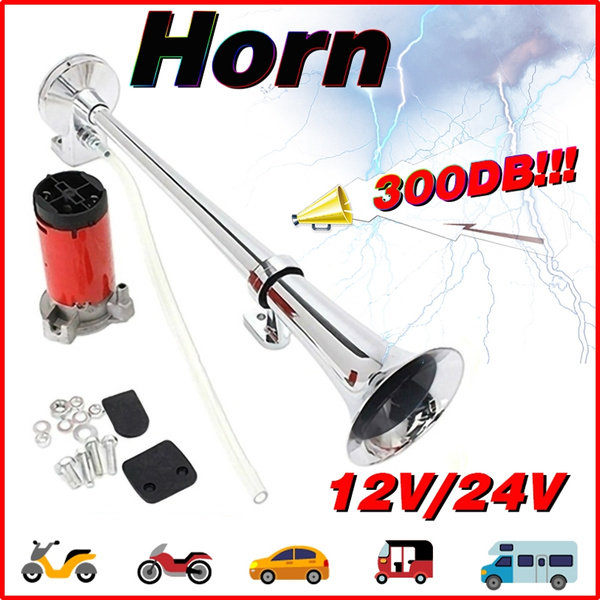 300db Super Loud 12V/24V Air Horn Kit, Stainless Steel 18 Inches Single ...
