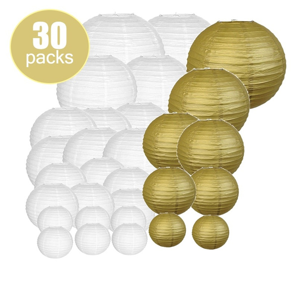 30 pcs 6"-14" White Gold papier lampion Wedding Paper Lantern Chinese ...