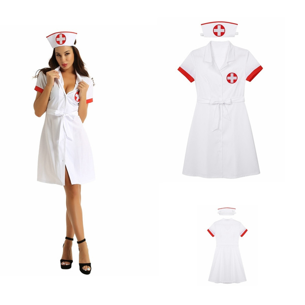 Women Adults Short Sleeve Nurse Fancy Dress 3Pcs Outfits Costume #S-XL ...