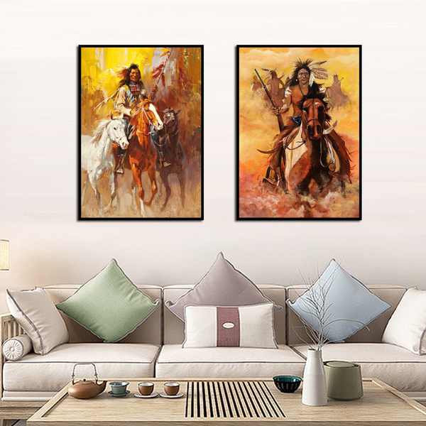 Indians Knight Figure Portrait Painting Vintage Classicism Art Native ...