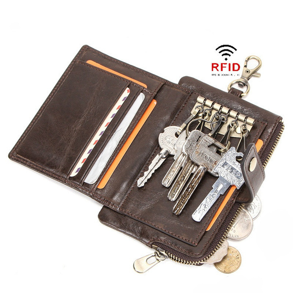 Men's Genuine Leather Keyring Wallet Zip Coin Purse Card Holder Key ...