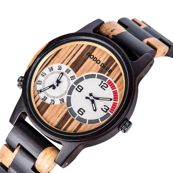 DODO DEER Men's Wood Watch Fashion Double Movement Japanese Quartz ...