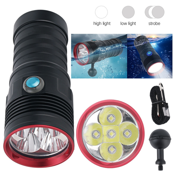 LED Scuba Diving Flashlight 6000LM 3-Mode Diving Video Photography ...