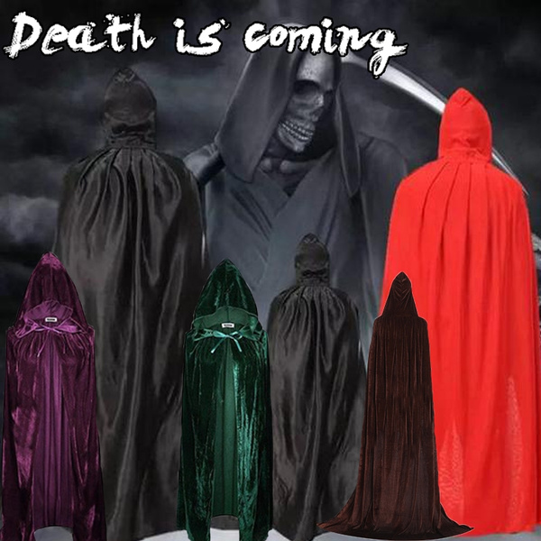 Unisex Men Women Reaper God Gothic Hooded Velvet Cloak Cape Robe Gown ...