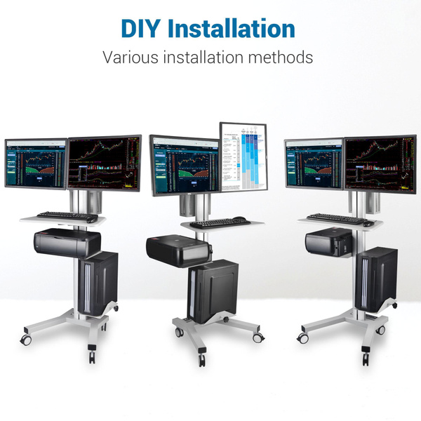 Rolling Desktop PC Mobile Cart for Dual Monitor 4-Wheel Printer ...