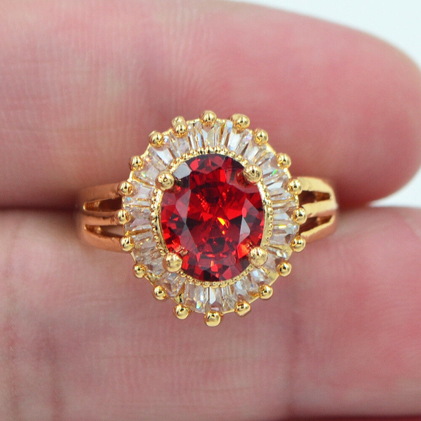 Women Fashion Red Cubic Zirconia CZ Wedding Ring Jewelry | Wish