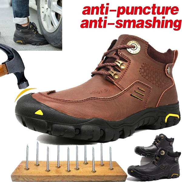 Men Classic Work Shoes Leather Steel Toe Safety Shoes Non-slip Tooling ...