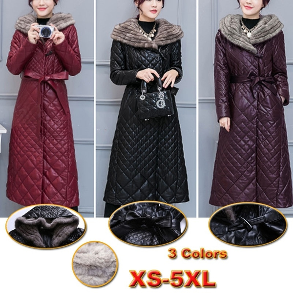 Long Pu Leather Down Jacket Female 2022 Winter Fashion New Slim Mink ...