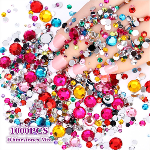 1000pcs/lot Mixed Size Mixed Color Crystal Nail rhinestones Flatback ...
