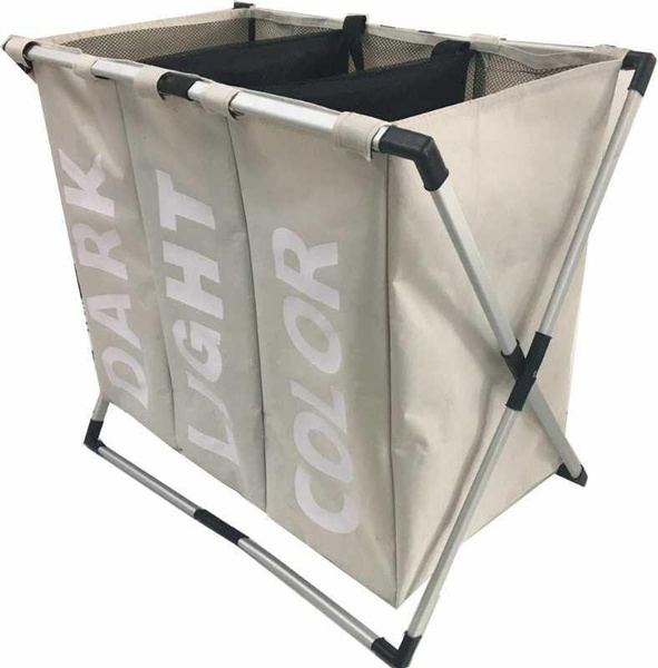 1Laundry Cloth Hamper Sorter Basket Bin Foldable 3 Sections with ...