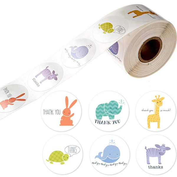 Adorable Cute Cartoon Animals Thank You Stickers 1" Circle Children ...