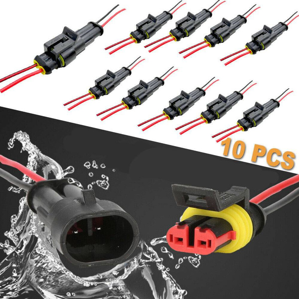 HWCMK 10PCS 2 Pin Way Car Waterproof Electrical Connector Plug Adapter ...