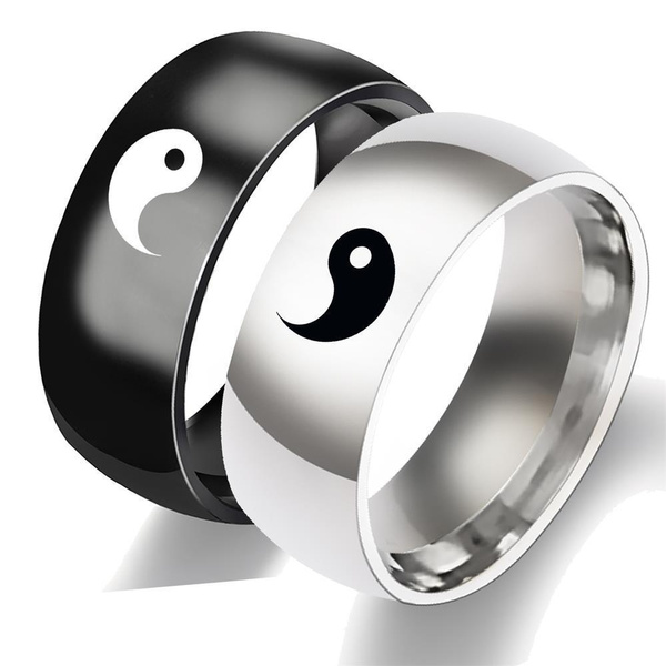 Yin And Yang Couple Ring Taiji Sign Symbol Ring Men And Women Titanium ...