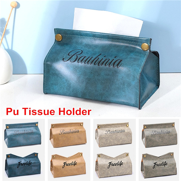 Leather Facial Tissue Box Cover Rectangular Napkin Holder Snap Closure ...
