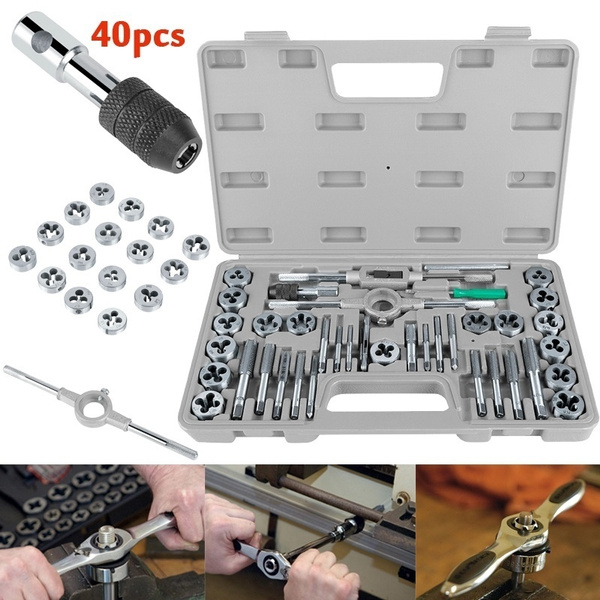 New 40Pcs M3-M12 Screw Nut Tap And Die Set With Wrenches And Thread ...