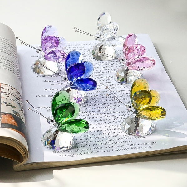 Pink Crystal Butterfly Craft Glass Animal Figurines Miniatures Garden ...