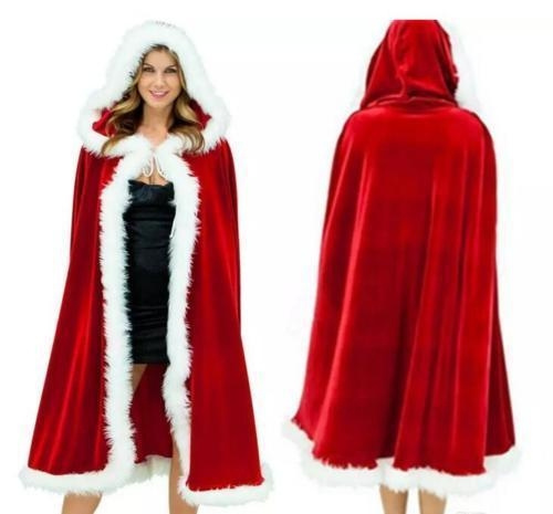 Red Velvet Christmas Hooded Cape Cloak Winter Warm Bridal Wedding Coat ...