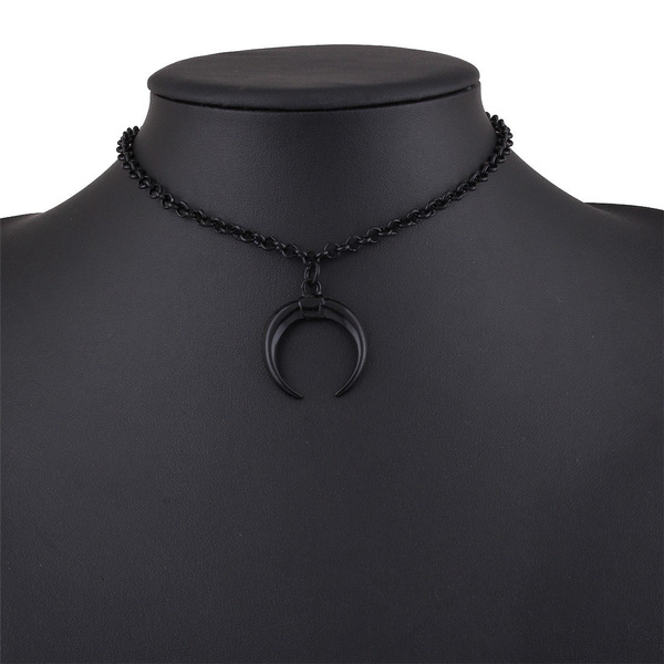 Punk Style Half moon Pendant Black Chain Fashion Women Necklace | Wish