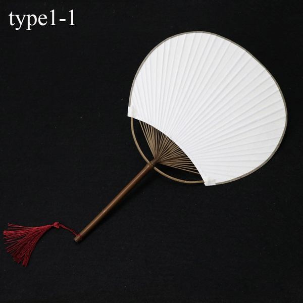 Japanese Round Fan Uchiwa Blank Hand Painted Paper Bamboo Handle ...