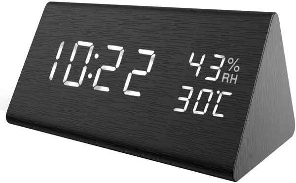 Digital Wooden Alarm Clock, Electronic LED Desktop Clock with ...