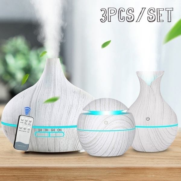 3-Piece Set Wood Grain Air Humidifier Aroma Essential Oil Diffuser ...